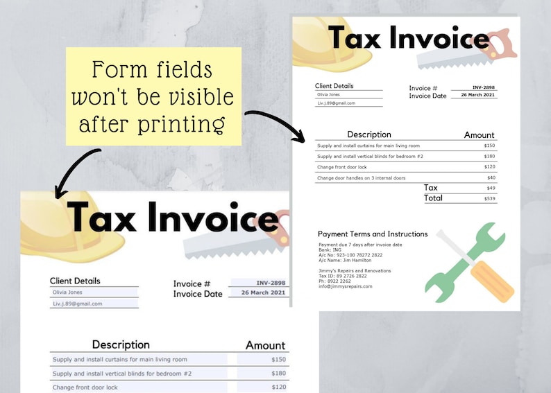 Handyman Business Invoice Template, Receipt Template and Quotation Form ...