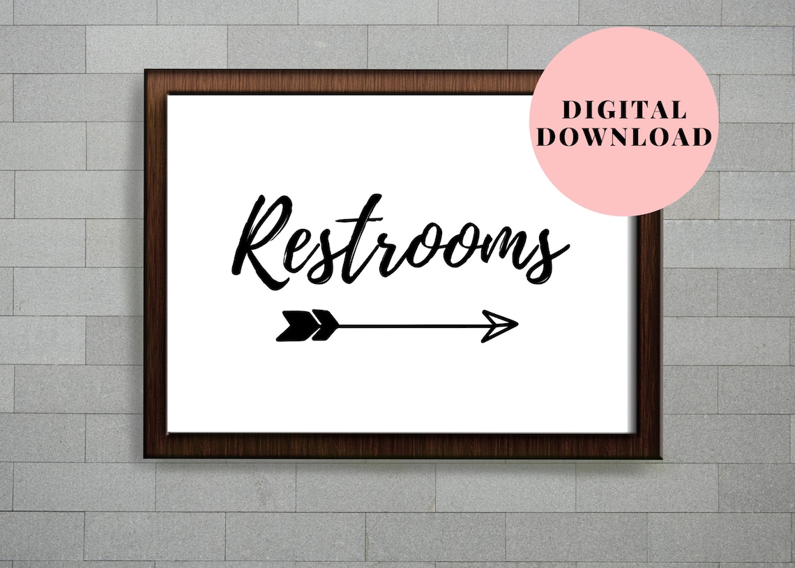 Printable Restroom Sign With Arrow, Wedding Restroom Sign With Arrow ...