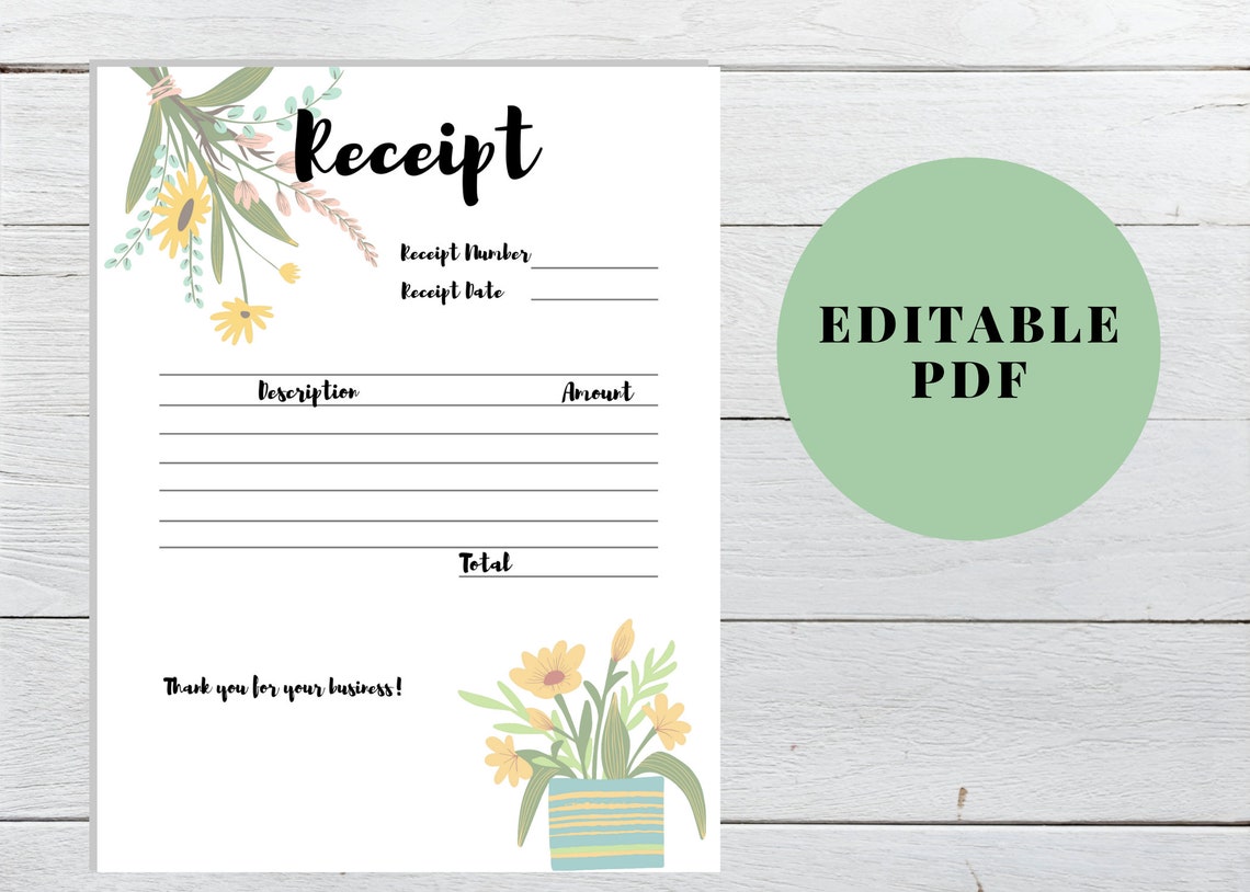 Florist Receipt Template, Flower Store Receipt Template, Flower Shop ...