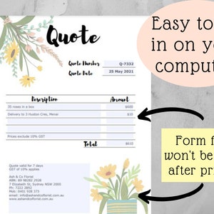 Flower Shop Invoice Template, Receipt Template, Quotation Form and ...
