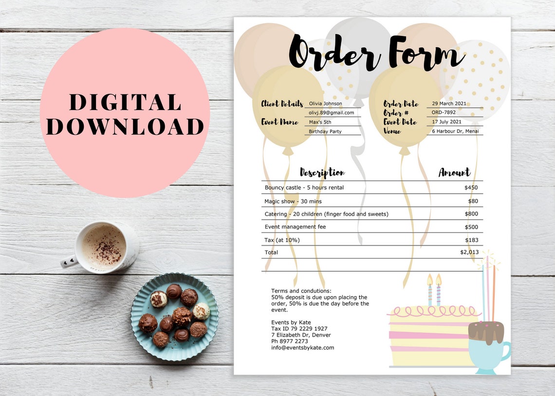 Event Planning Order Form Template, Editable PDF Download - Party ...