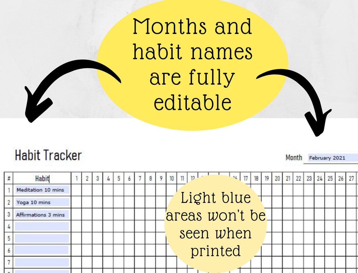 Editable Habit Tracker, Printable Monthly Habit Tracker, Printable ...