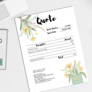 Florist Quotation Template Form, Flower Store Quote Template, Flower ...