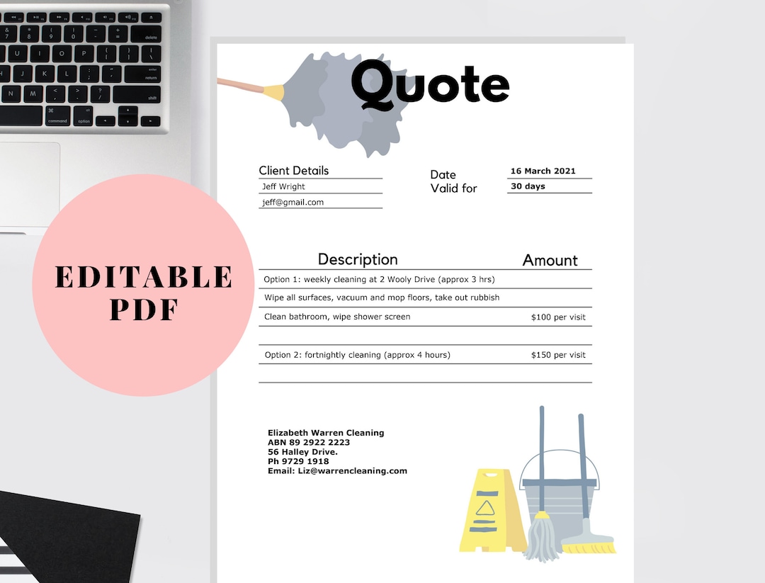 Cleaning Quote, Cleaning Business Quote Form Template, Cleaning Service ...