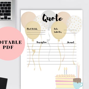 Event Planning Quote Form Template - Editable PDF, Party Planning ...