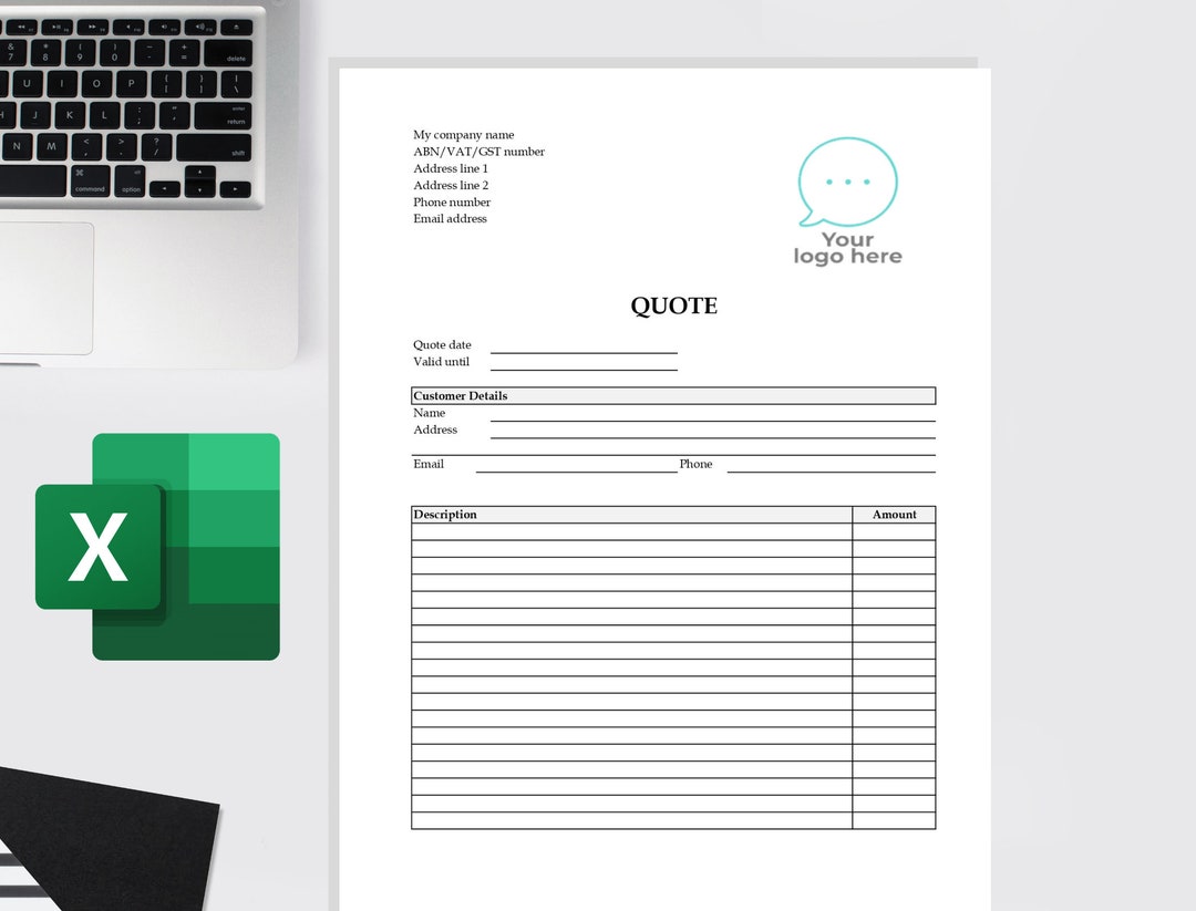 Excel Quote Form Template, Editable Quote, Add Your Own Logo, Business ...