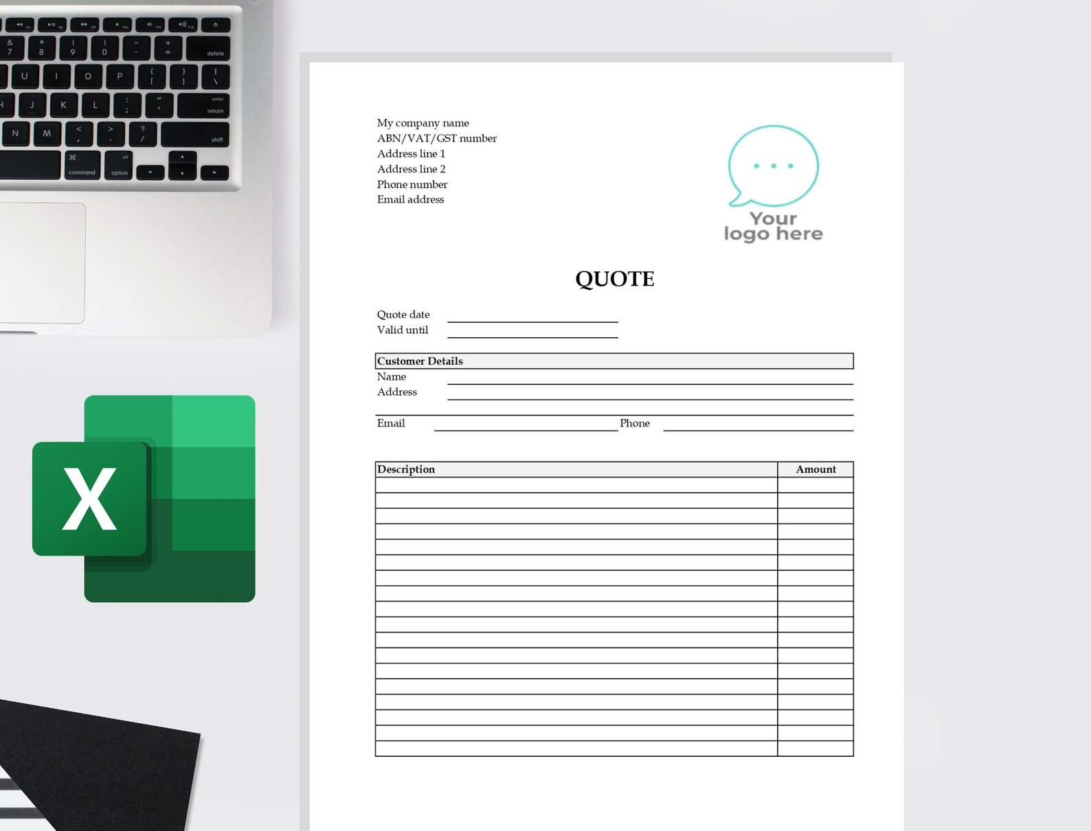 Excel Quote Form Template, Editable Quote, Add Your Own Logo, Business ...