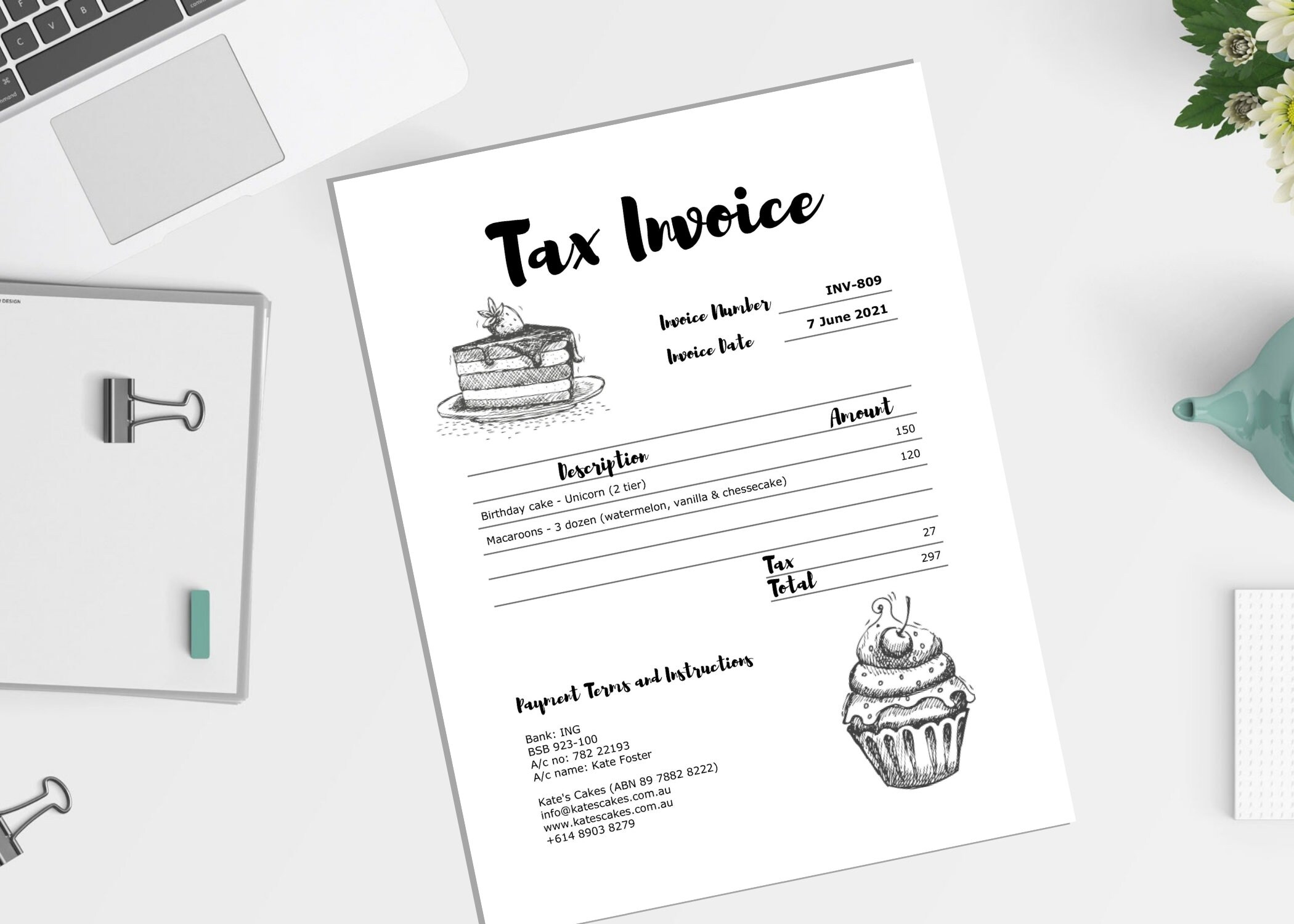 Cake Business Invoice Template Cake Shop Receipt Template and - Etsy
