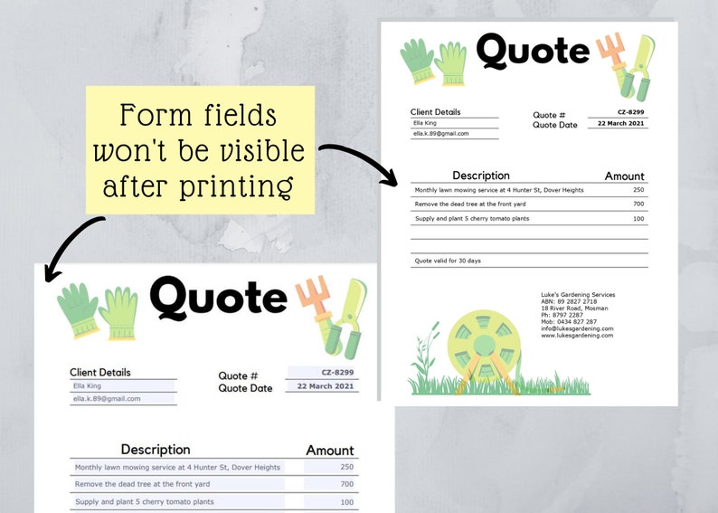 Gardening Business Invoice Template, Receipt Template and Quotation ...