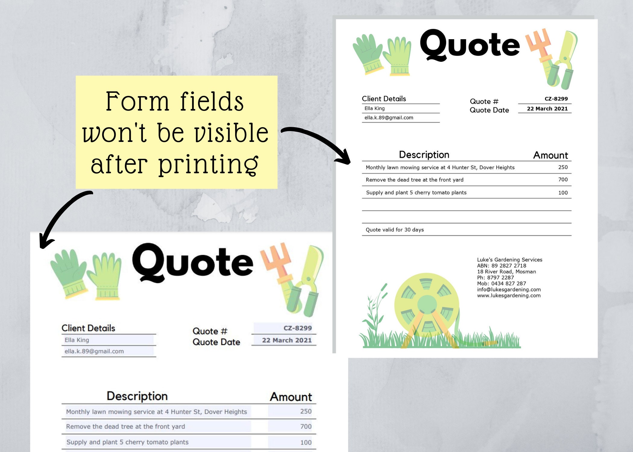 Gardening Business Invoice Template, Receipt Template and Quotation ...