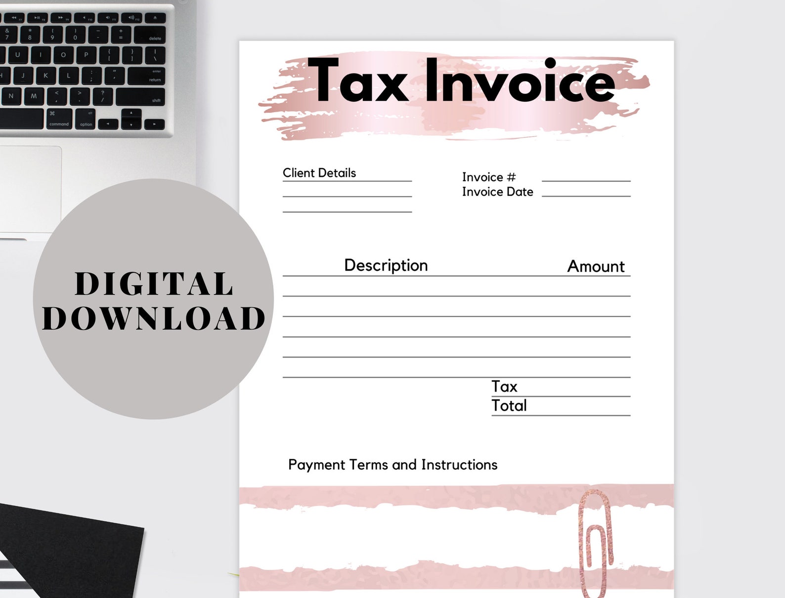Rose Gold Invoice Template Professional Tax Invoice | Etsy