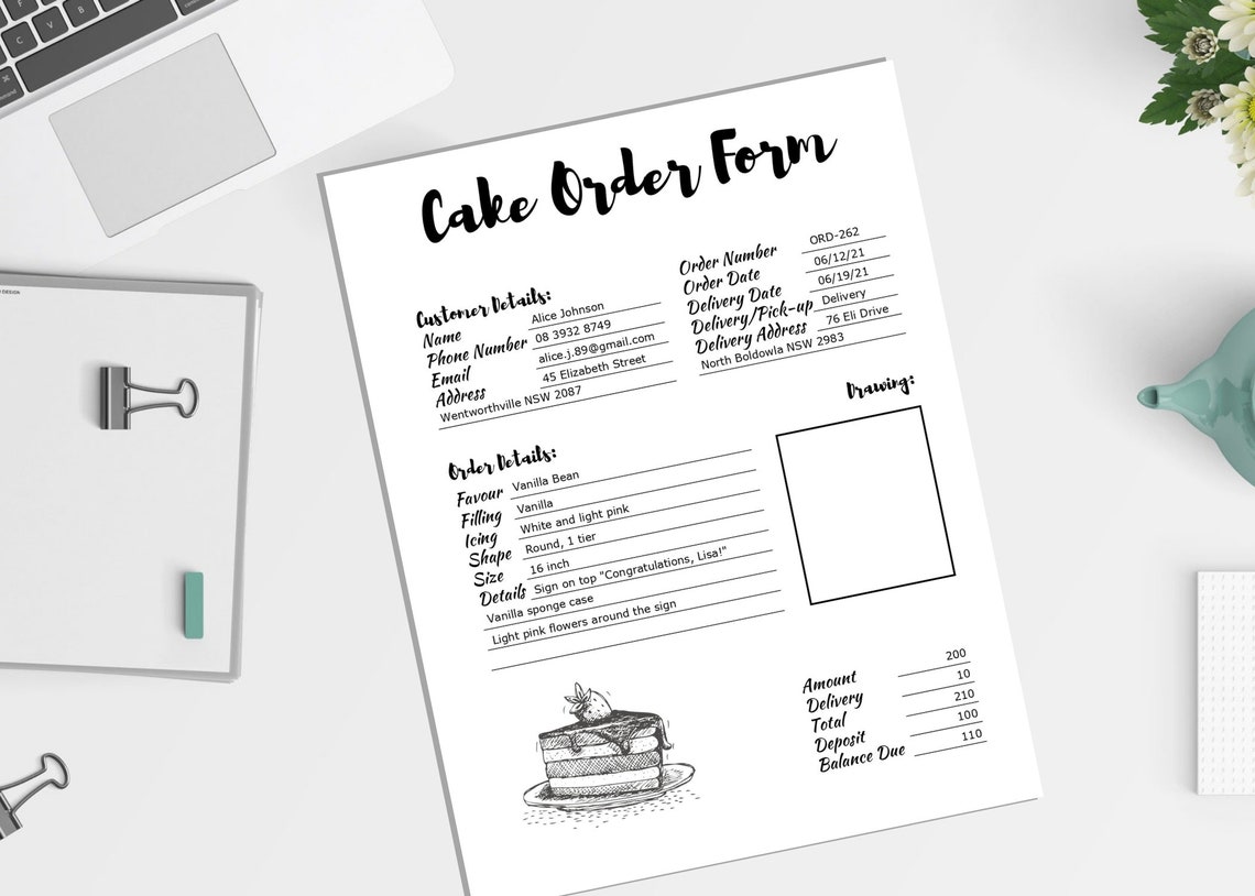 Wedding Cake Order Form Template, Bakery Order Form, Cake Business ...