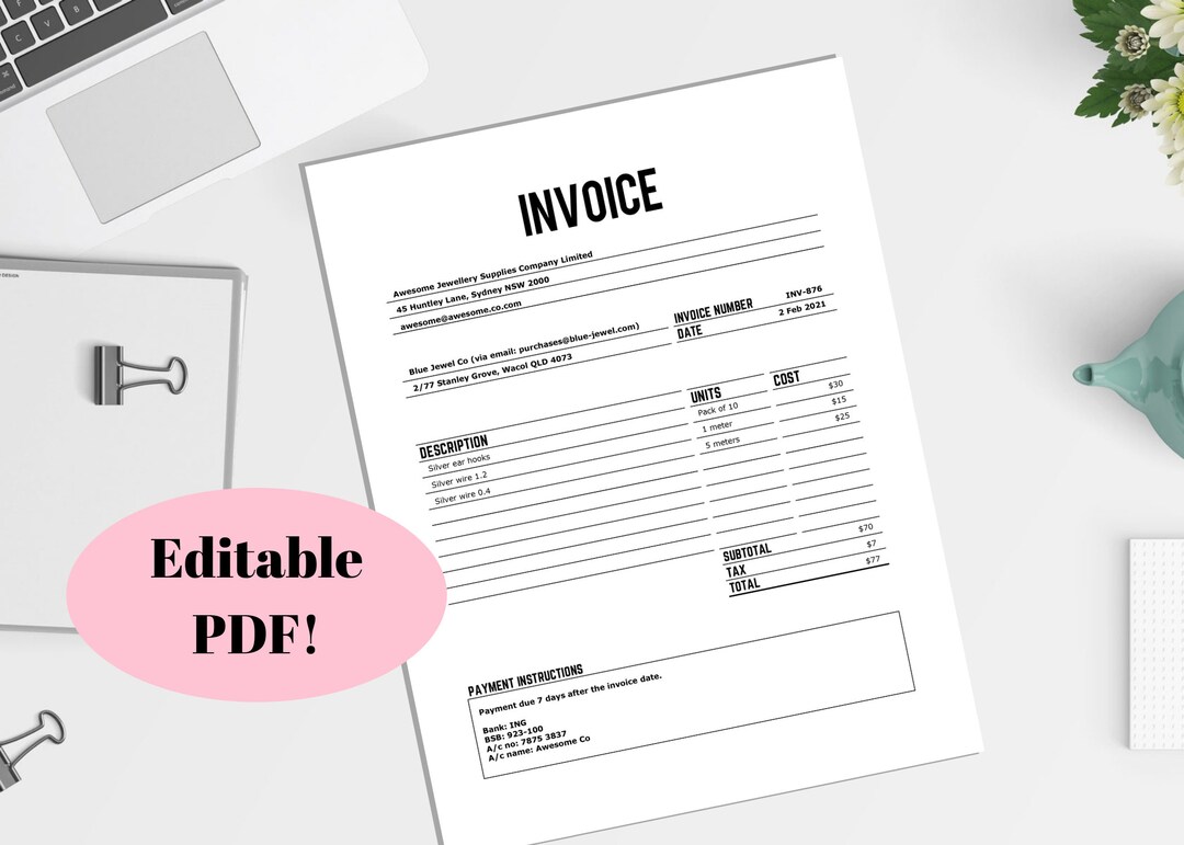 Editable PDF Invoice Template | Tax Invoice | Instant PDF Download | 8. ...
