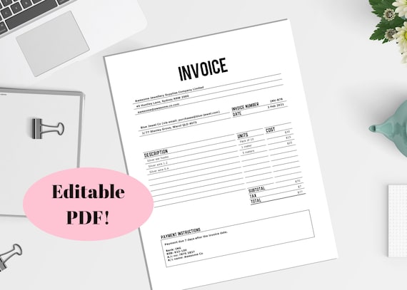 Editable PDF Invoice Template Tax Invoice Instant PDF | Etsy