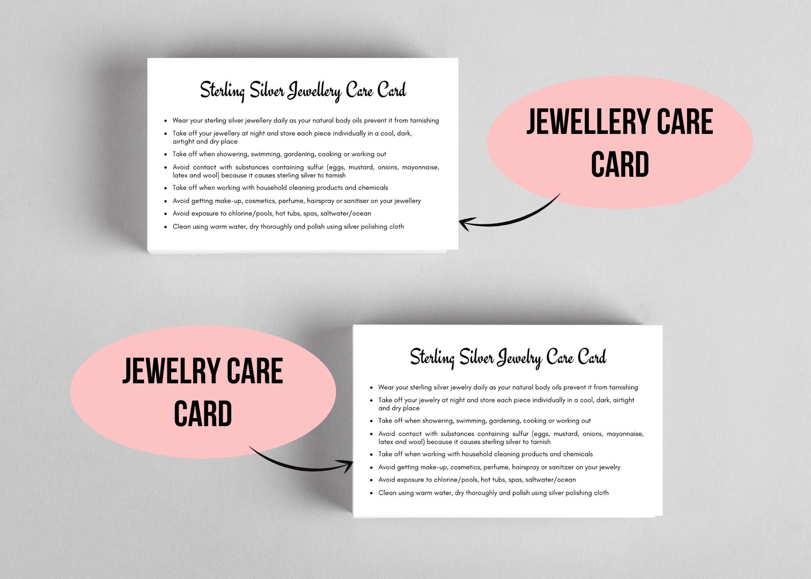 Sterling Silver Jewellery Care Card, Silver Jewelry Care Card, Jewelry ...