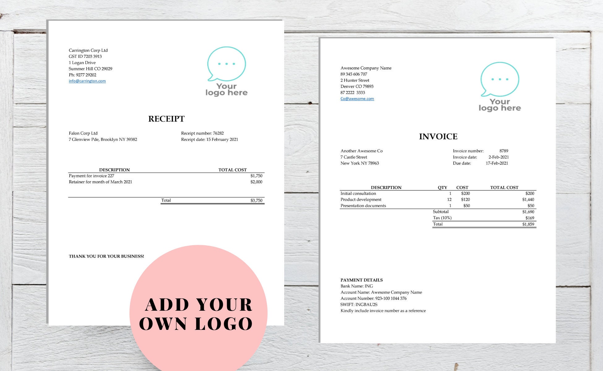 Excel Invoice Template Bundle, Excel Receipt Template and Excel Order ...