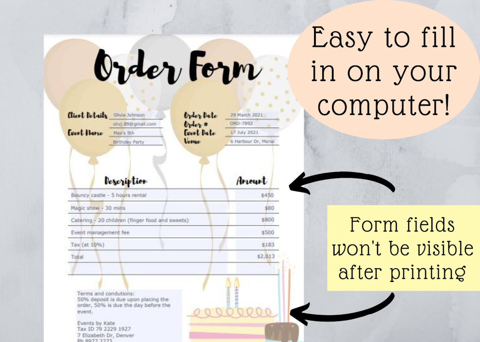 Event Planning Order Form Template, Editable PDF Download - Party ...
