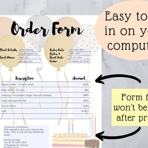 Event Planning Order Form Template, Editable PDF Download - Party ...