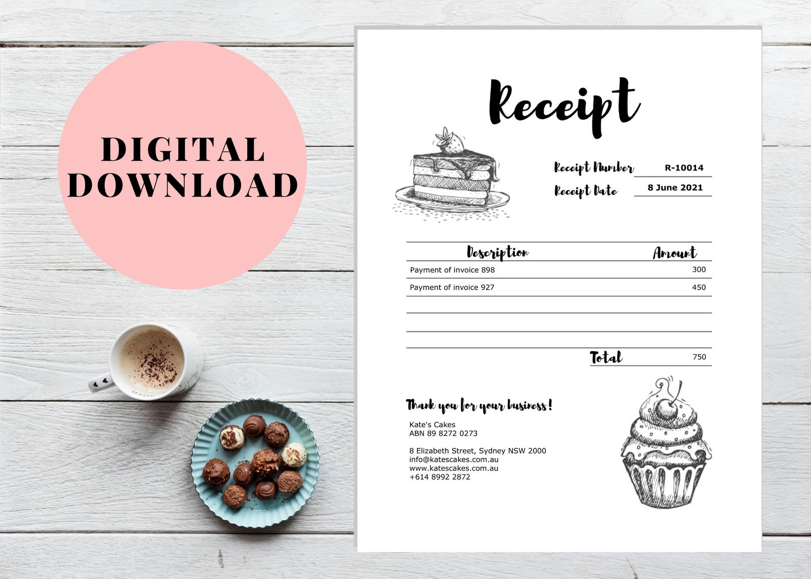 Cake Business Receipt Template, Cake Store Receipt Template, Cake Shop ...