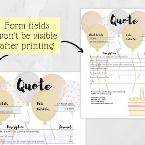 Event Planning Quote Form Template - Editable PDF, Party Planning ...
