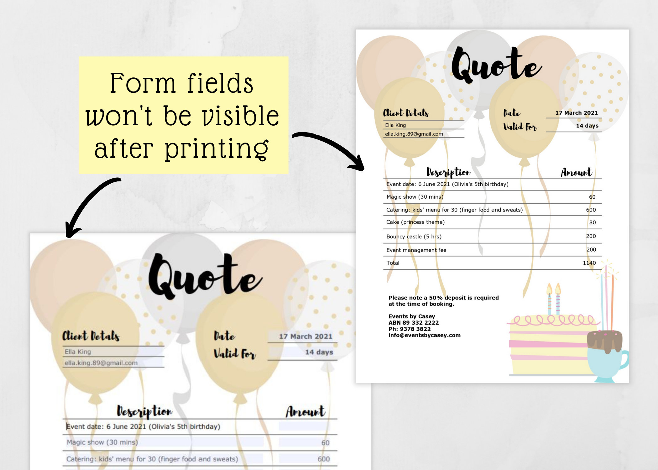 Event Planning Quote Form Template - Editable PDF, Party Planning ...