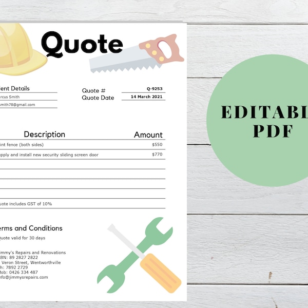 Construction Quote Template - Etsy