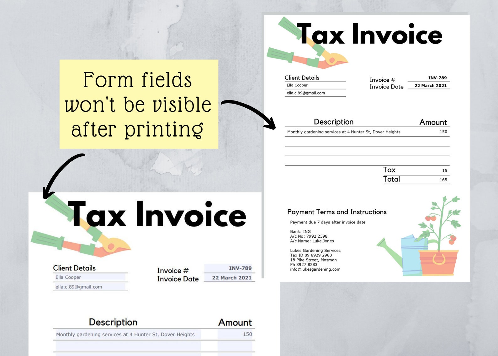 Gardening Business Invoice Template, Receipt Template and Quotation ...