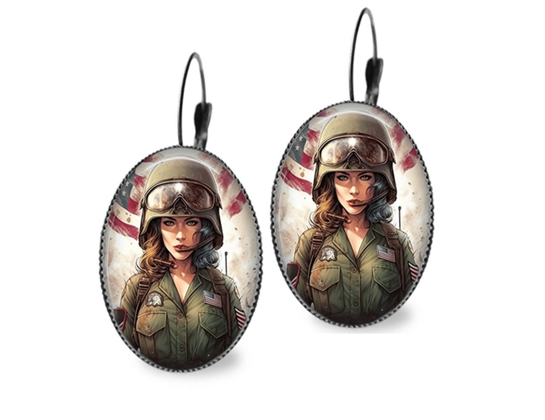 Pin up US Army Earrings, Manga, Anime - Etsy