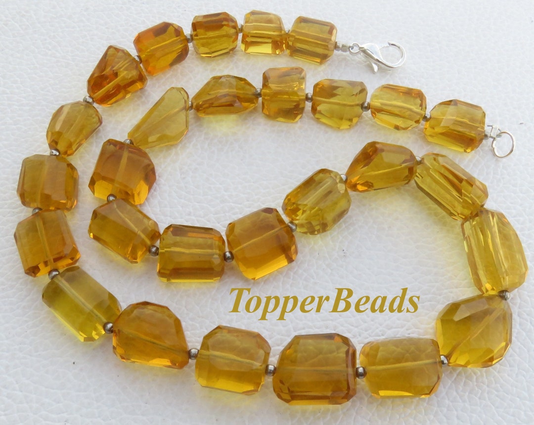 Citrine Brandy Hydro Glass Nugget Beads Necklace, 10-17mm, 16"necklace ...