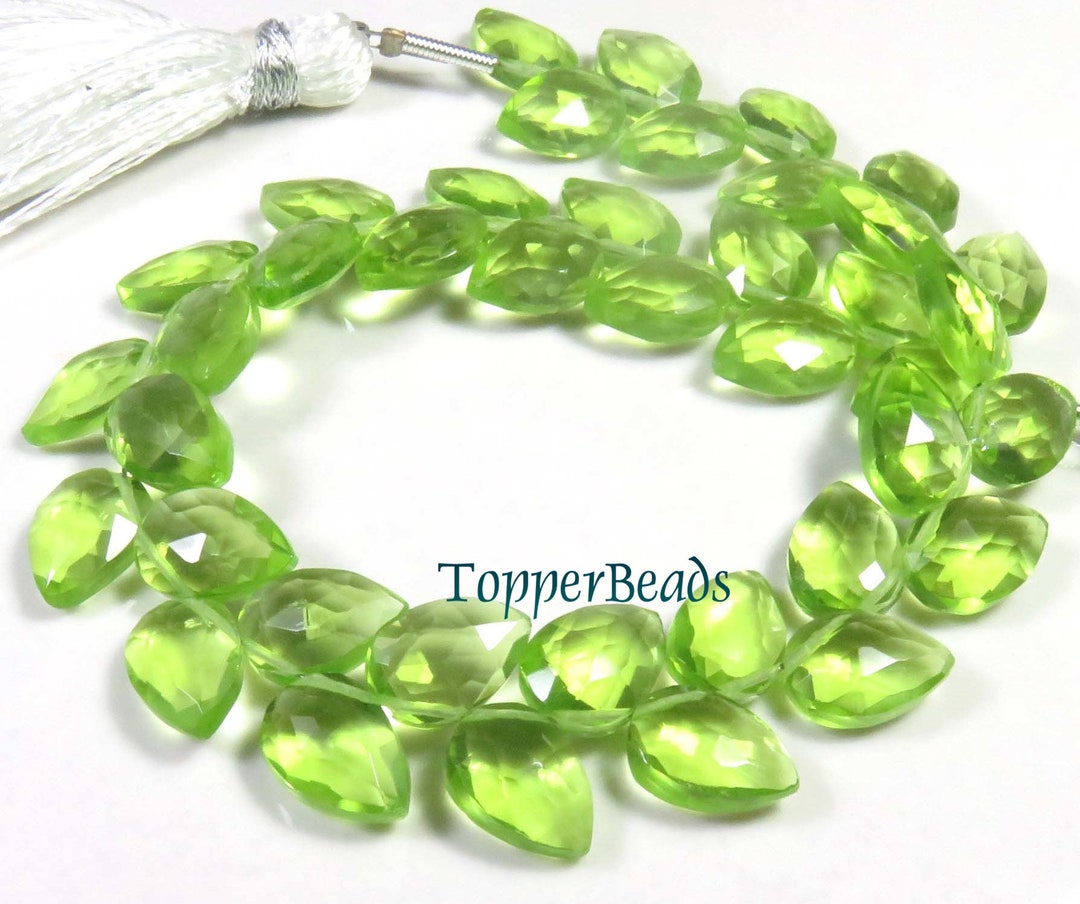 Peridot Hydro Quartz Glass Beads, 10x7mm, Green Glass Quartz Pear Beads ...