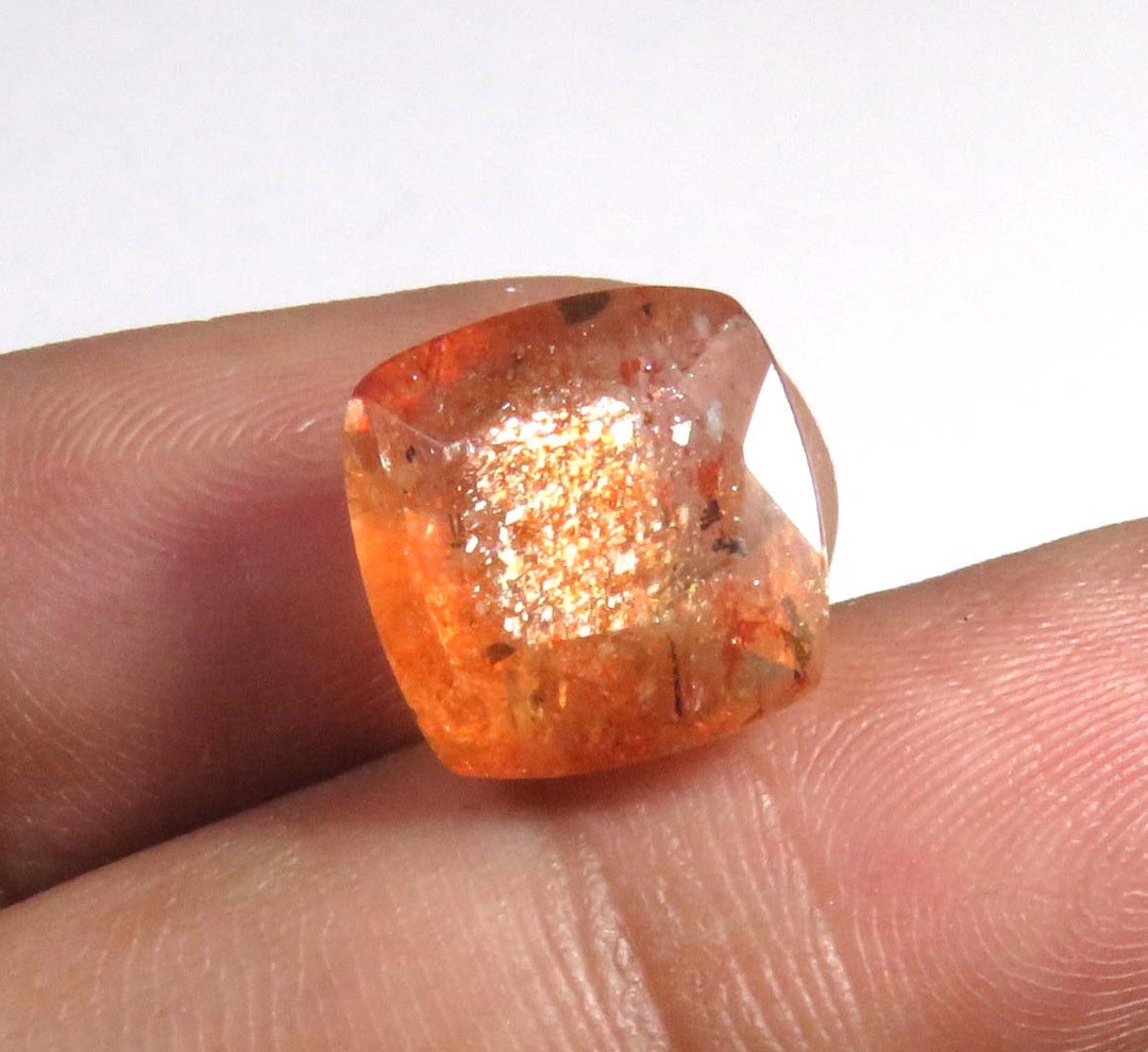 Natural Rainbow Confetti Sunstone Gemstone, 11x10.5mm, Red Lattice ...