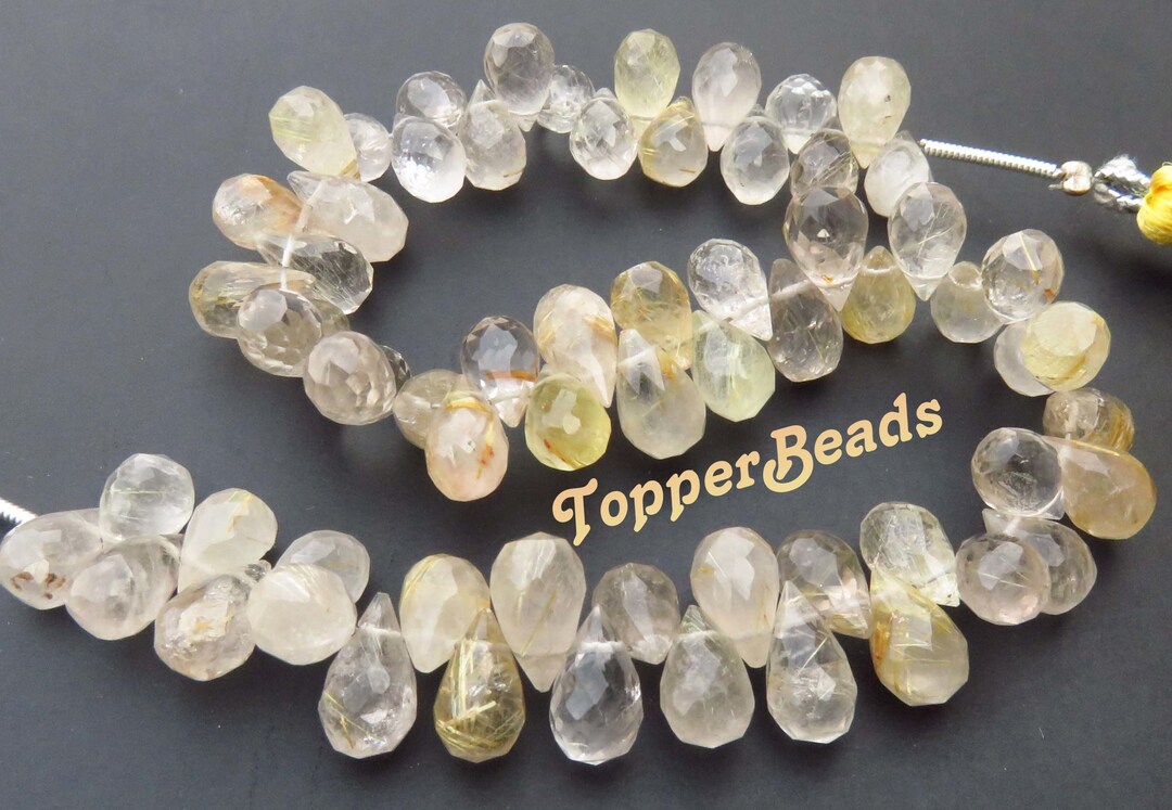 Yellow Needle Rutile Quartz Gems Beads, 8"strand, Natural Golden Rutile ...