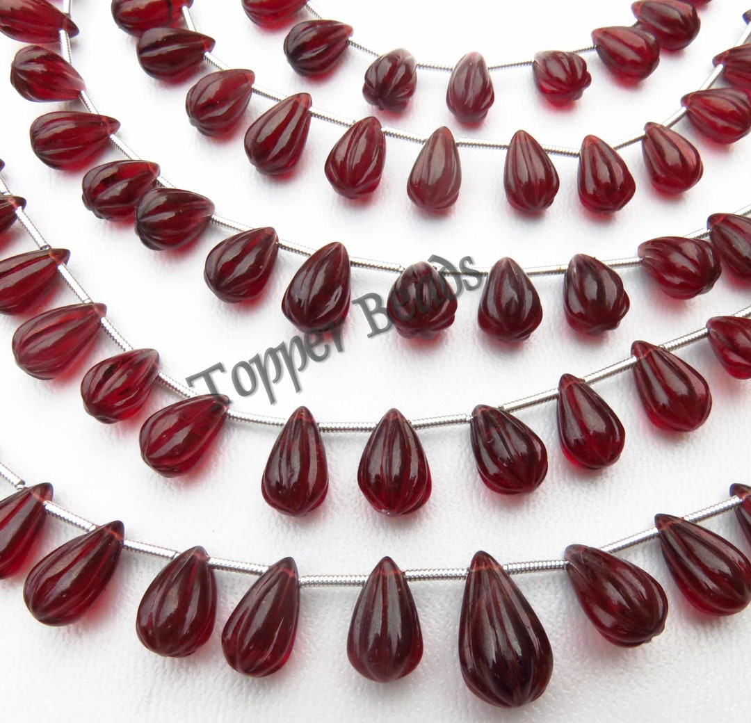 Natural Red Garnet Teardrop Carved Beads, 9-12mm, African Mozambique ...