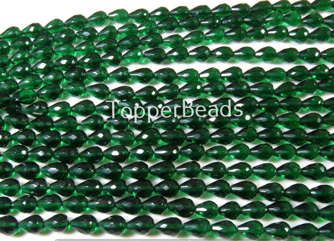 Emerald Quartz Glass Teardrop Beads Strand, 4.5-6mm, Green Emerald ...