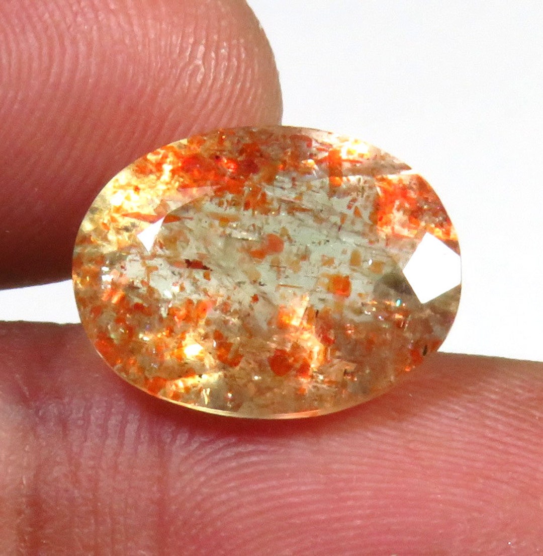 African Natural Sunstone Rainbow Confetti Gemstone, 13x10mm, Orange ...