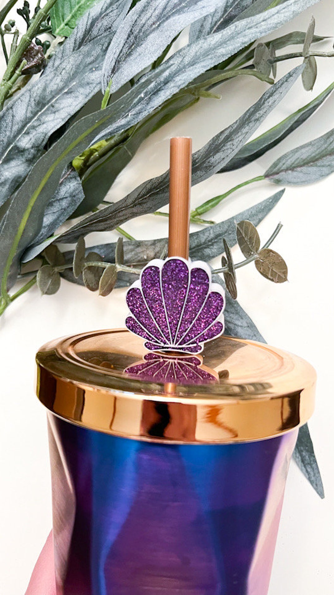 Purple Shell Straw Buddy | Ariel Inspired Straw Topper | Princess Straw ...