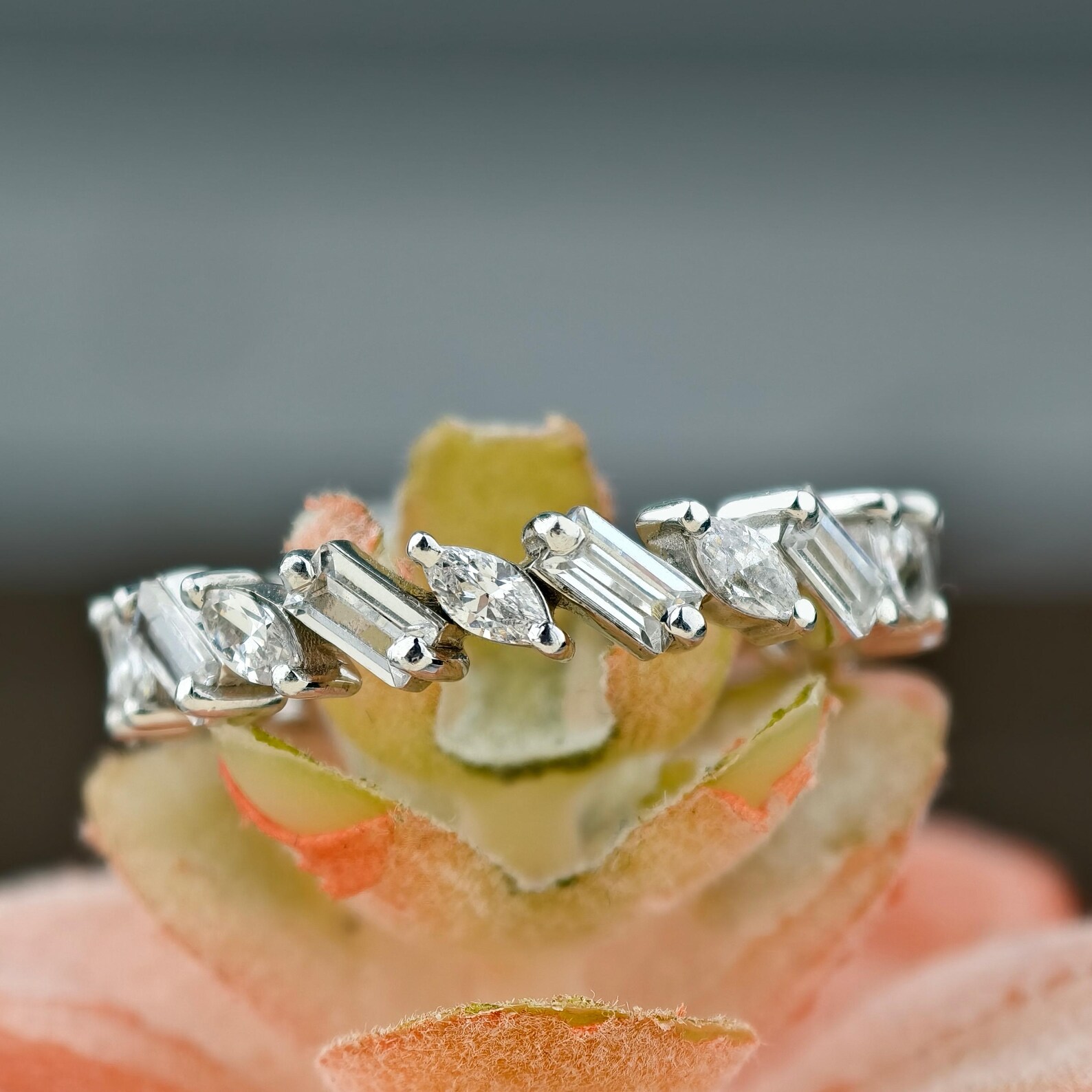 2.40 CT Marquise and Baguette Shape Lab Grown Diamond Engagement Band ...