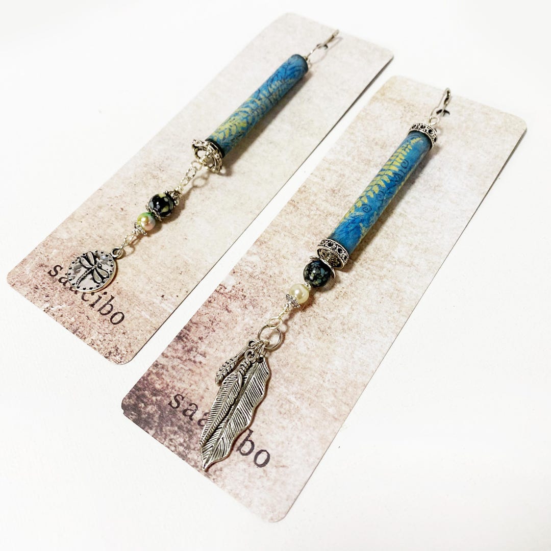 Paper Bead Dangles for Junk Journals Original Gelli Print Design Ferns ...