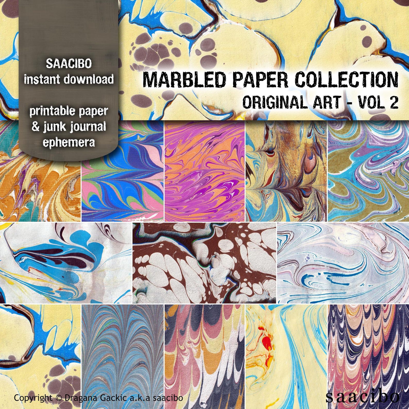 Marbled Paper Collection: Original Art Digital Papers (a4/letter PDF ...