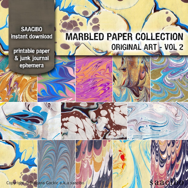 Marbled Paper Collection: Original Art Digital Papers (a4/letter PDF ...