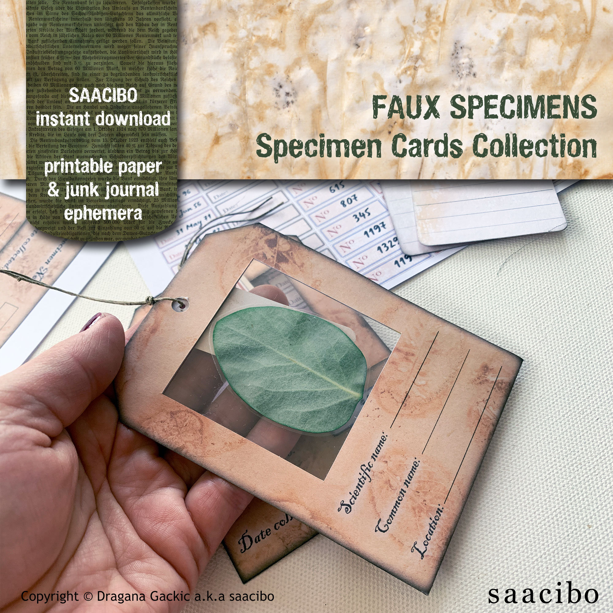 Faux Specimens, Specimen Cards Collection, Eco Dyed Papers, Printable ...