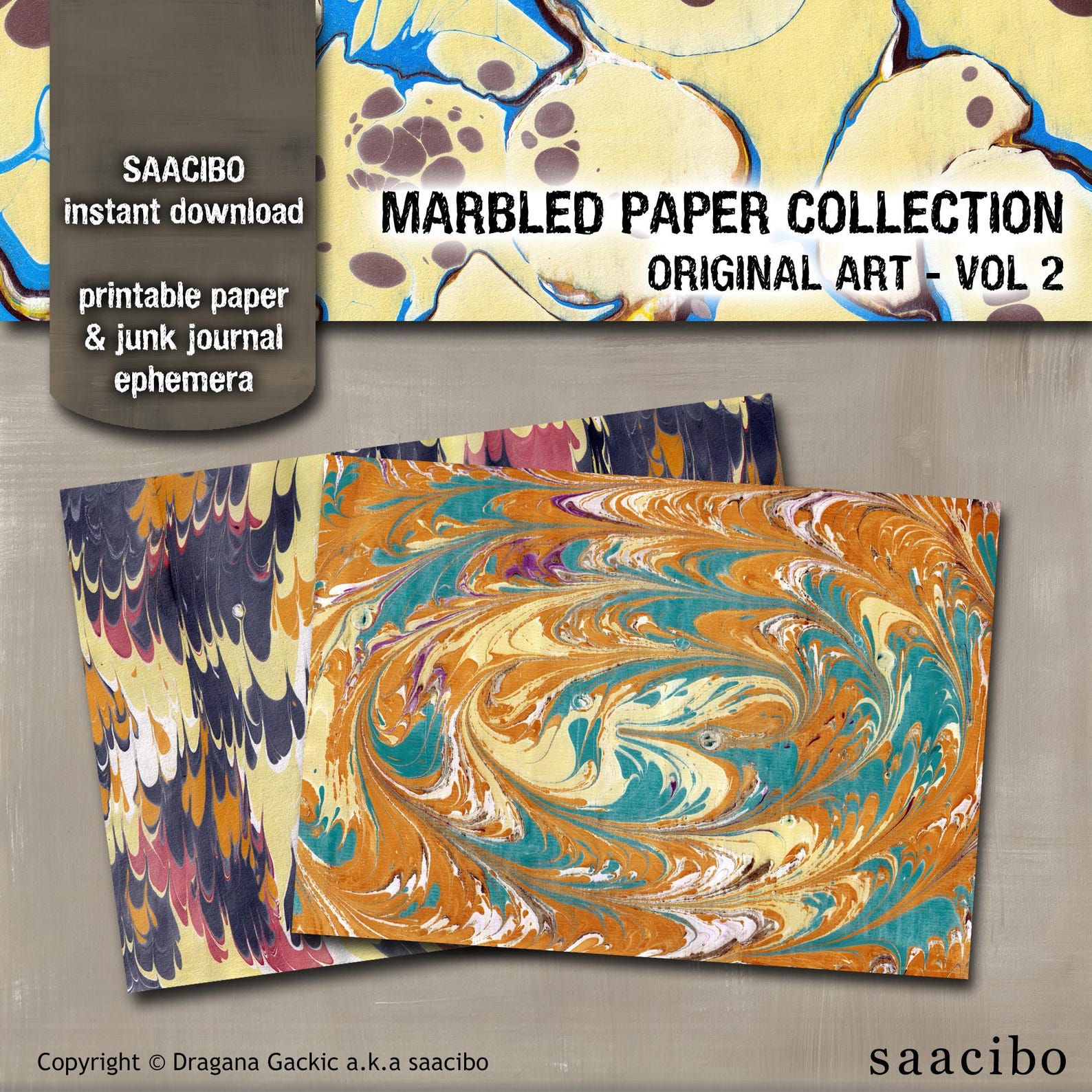 Marbled Paper Collection: Original Art Digital Papers (a4/letter PDF ...
