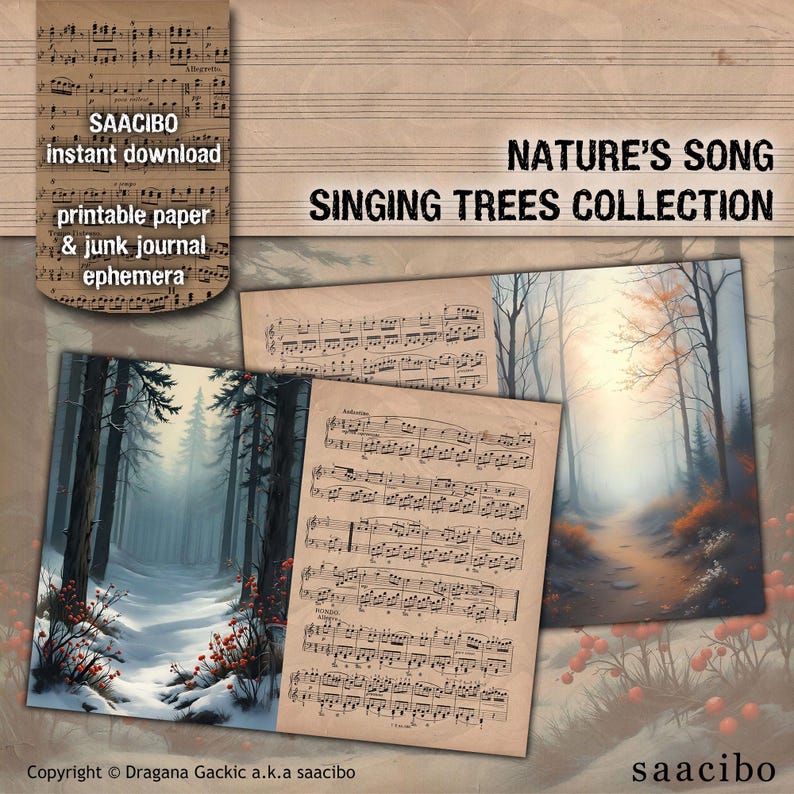 Singing Trees Printable Paper: Nature Junk Journal Kit (digital ...