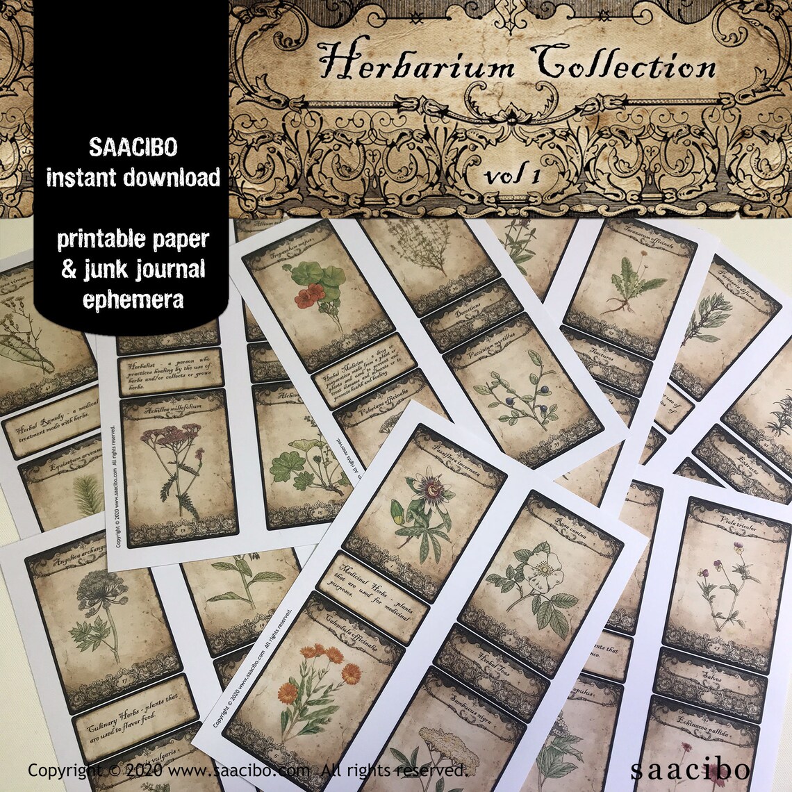 Healing Herbal Cards VOLUME 1 Ephemera Classics Printable | Etsy