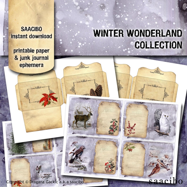 Winter Wonderland Collection, Printable Images, Original Gelli Art ...