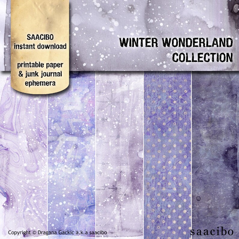 Winter Wonderland Collection, Printable Images, Original Gelli Art ...