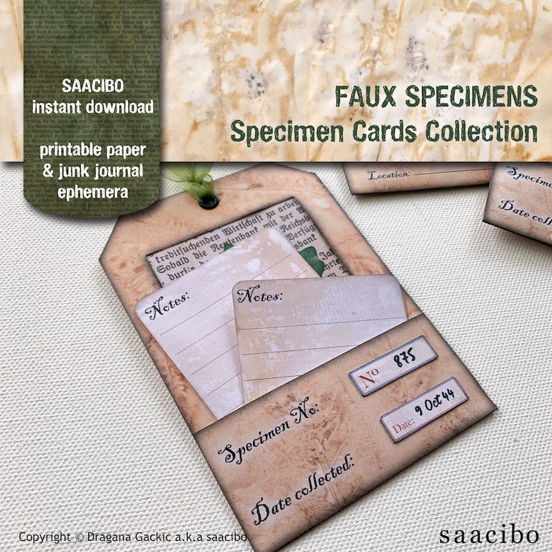 Faux Specimens, Specimen Cards Collection, Eco Dyed Papers, Printable ...
