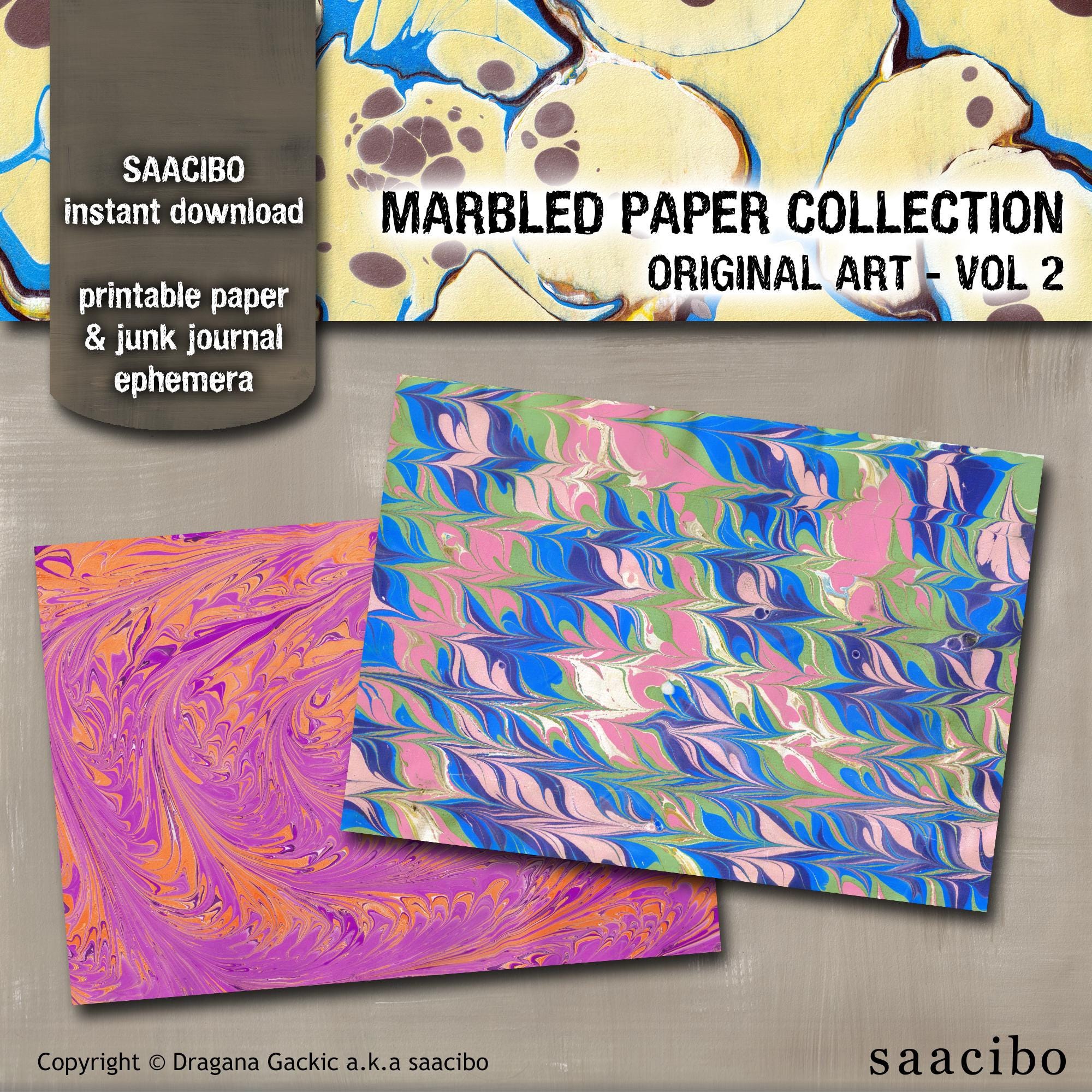 Marbled Paper Collection: Original Art Digital Papers (a4/letter PDF ...
