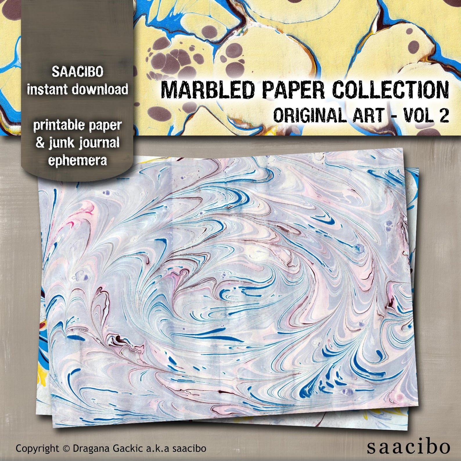 Marbled Paper Collection: Original Art Digital Papers (a4/letter PDF ...