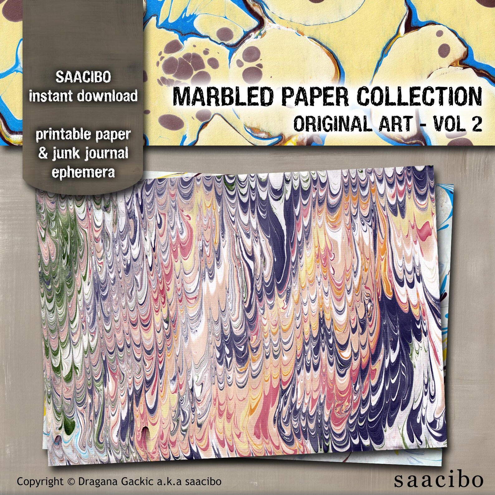 Marbled Paper Collection: Original Art Digital Papers (a4/letter PDF ...